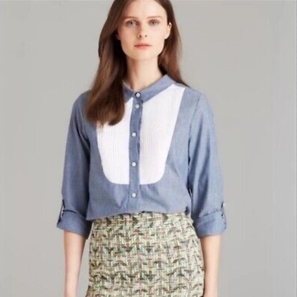 kate spade | Tops | Kate Spade Button Down Chambray Roll Tab 34 Sleeve ...